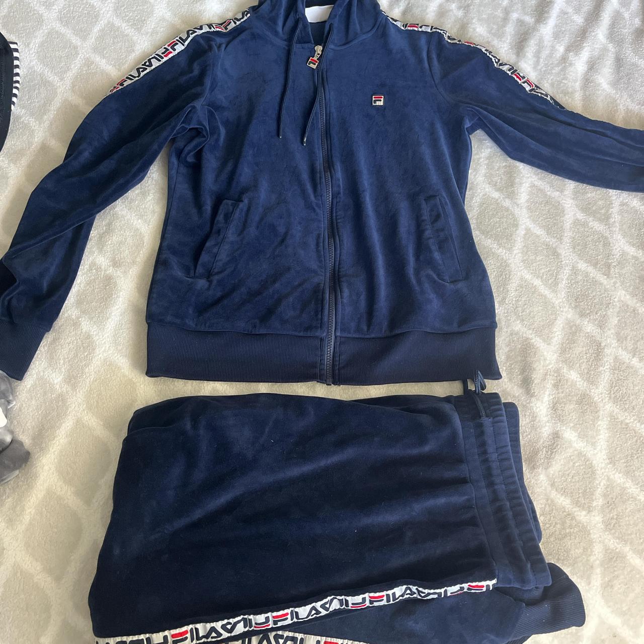Navy Fila tracksuit with red and white accents... | Depop