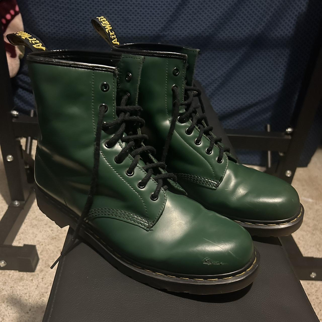 Green Dr. Marten’s Doc Martens 1460 smooth leather... - Depop