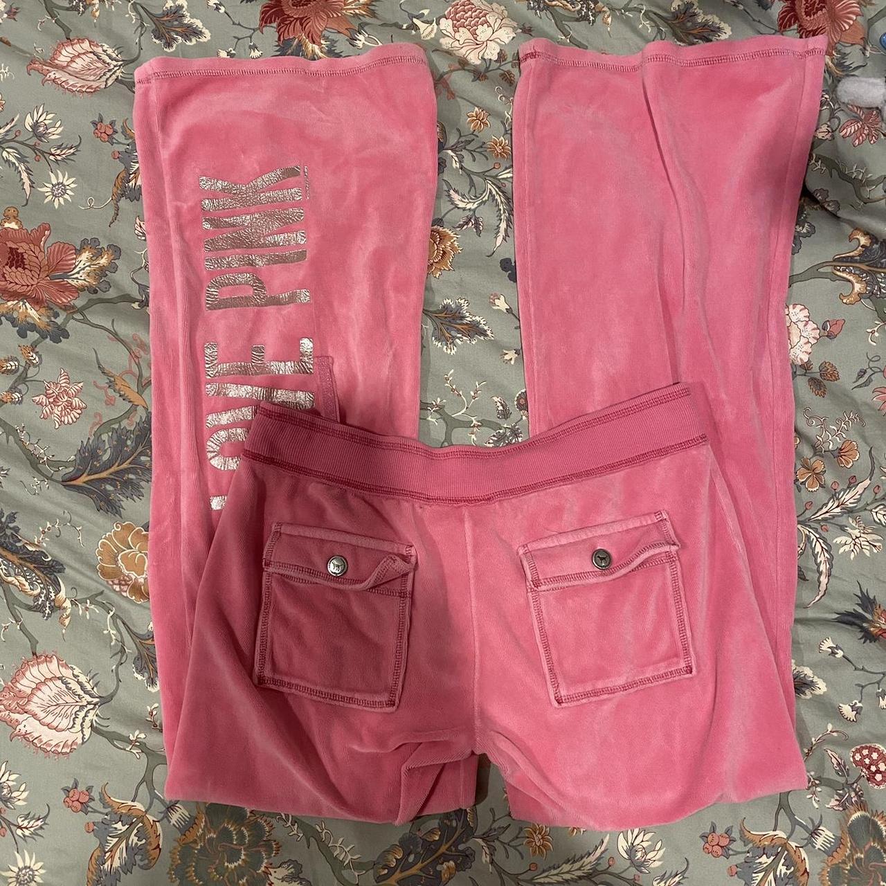 Low rise flare love pink velour pink... - Depop