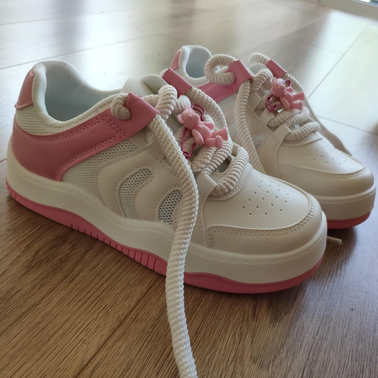 Super cute kawaii chunky pink and white dad trainers... - Depop