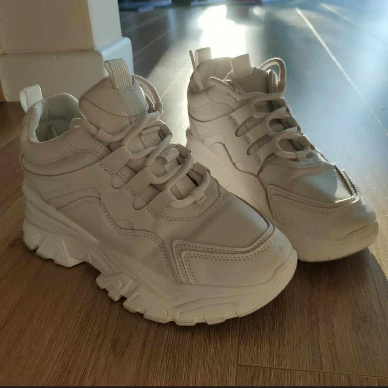 Sick chunky 90s white platform trainers. Labelled as... - Depop
