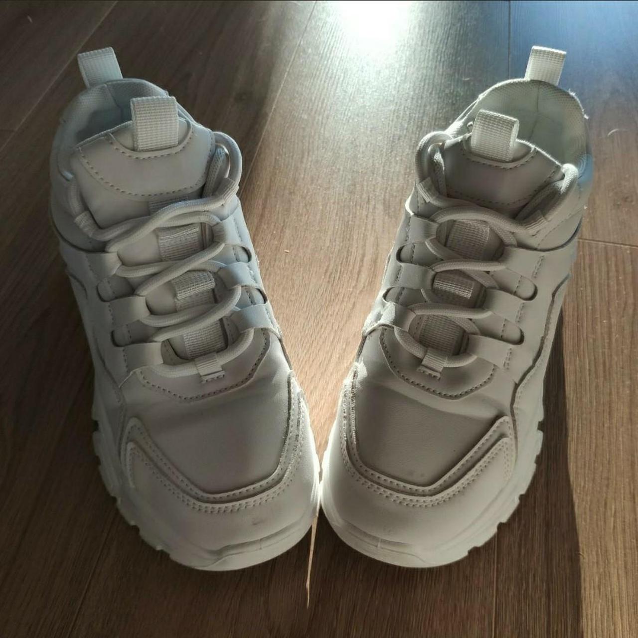 Sick chunky 90s white platform trainers. Labelled as... - Depop