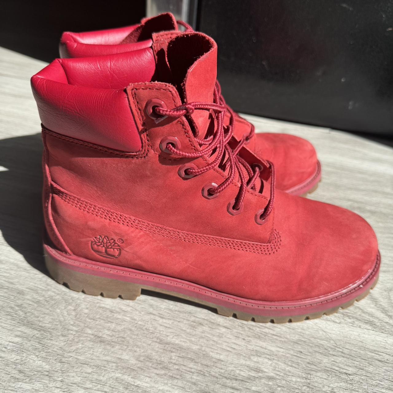 Red Timberland boots size youth 7, fits women’s 8.... - Depop