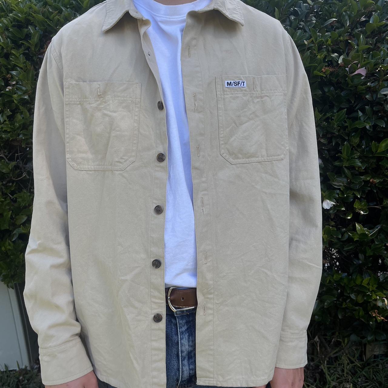 Misfits Beige Button Up Jacket, Size Large - Depop
