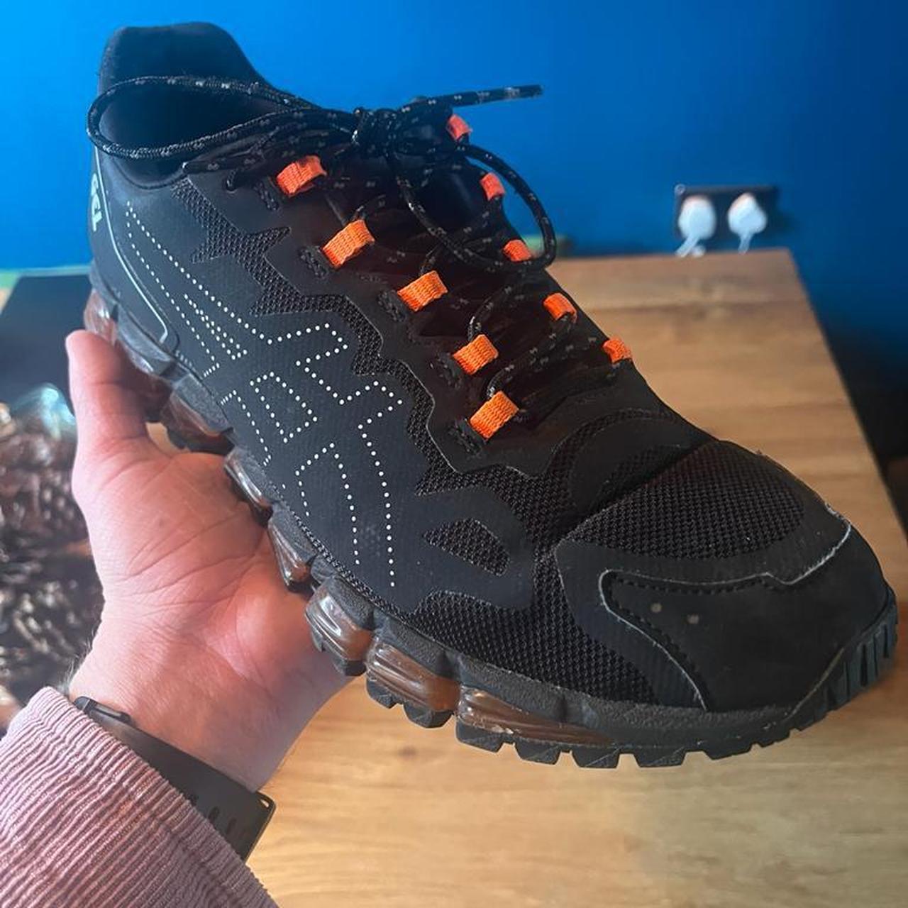Men’s ASICS gel-quantum trainers, black with orange... - Depop