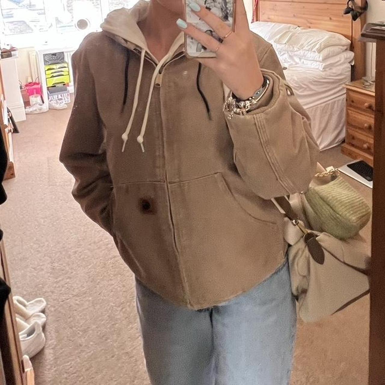 Carhartt mens hooded cream active jacket🌌🌌 Size... - Depop