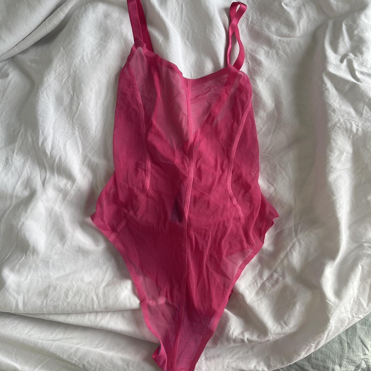Asos sheer bodysuit in hot pink Size UK 8 Brand... - Depop