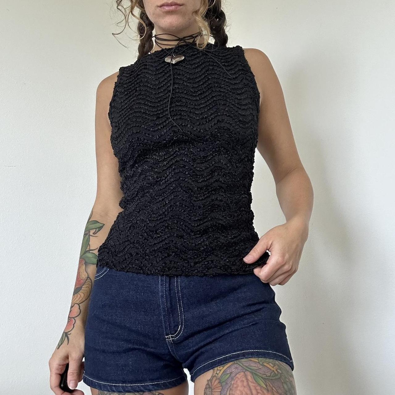 Y2k fuzzy top Vintage high neck mesh and wavy... - Depop