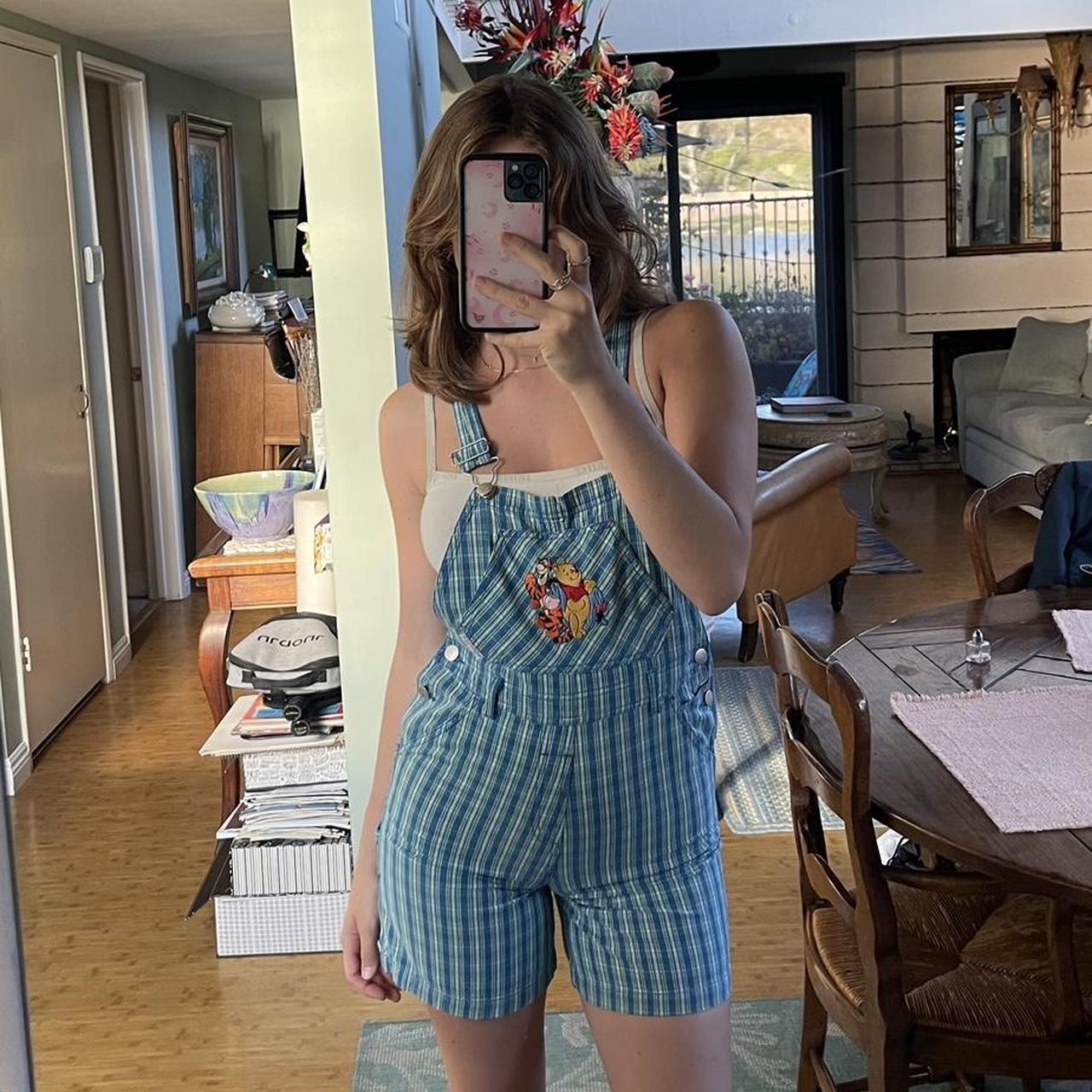 Disney Women's Blue and White Dungarees-overalls | Depop