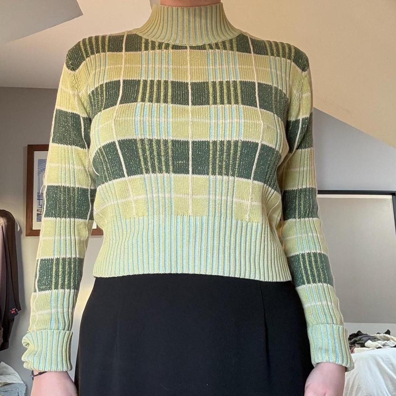 Green and white plaid turtleneck sweater 75sd | Depop