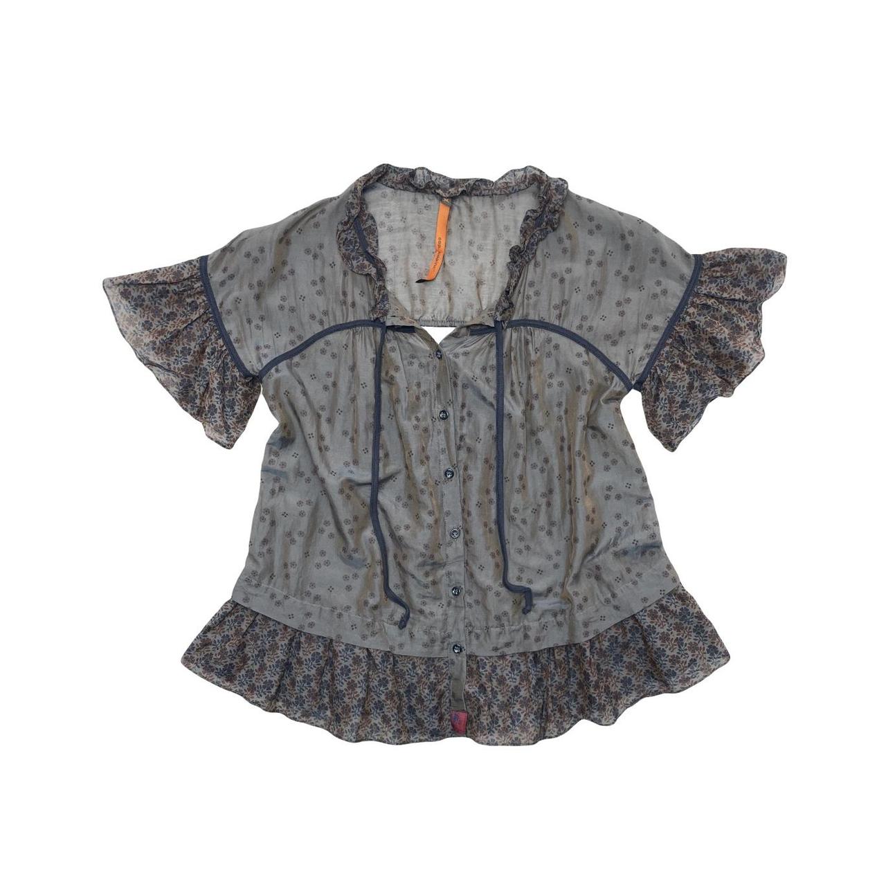 Cop Copine floral print shirt with lettuce collar,... - Depop