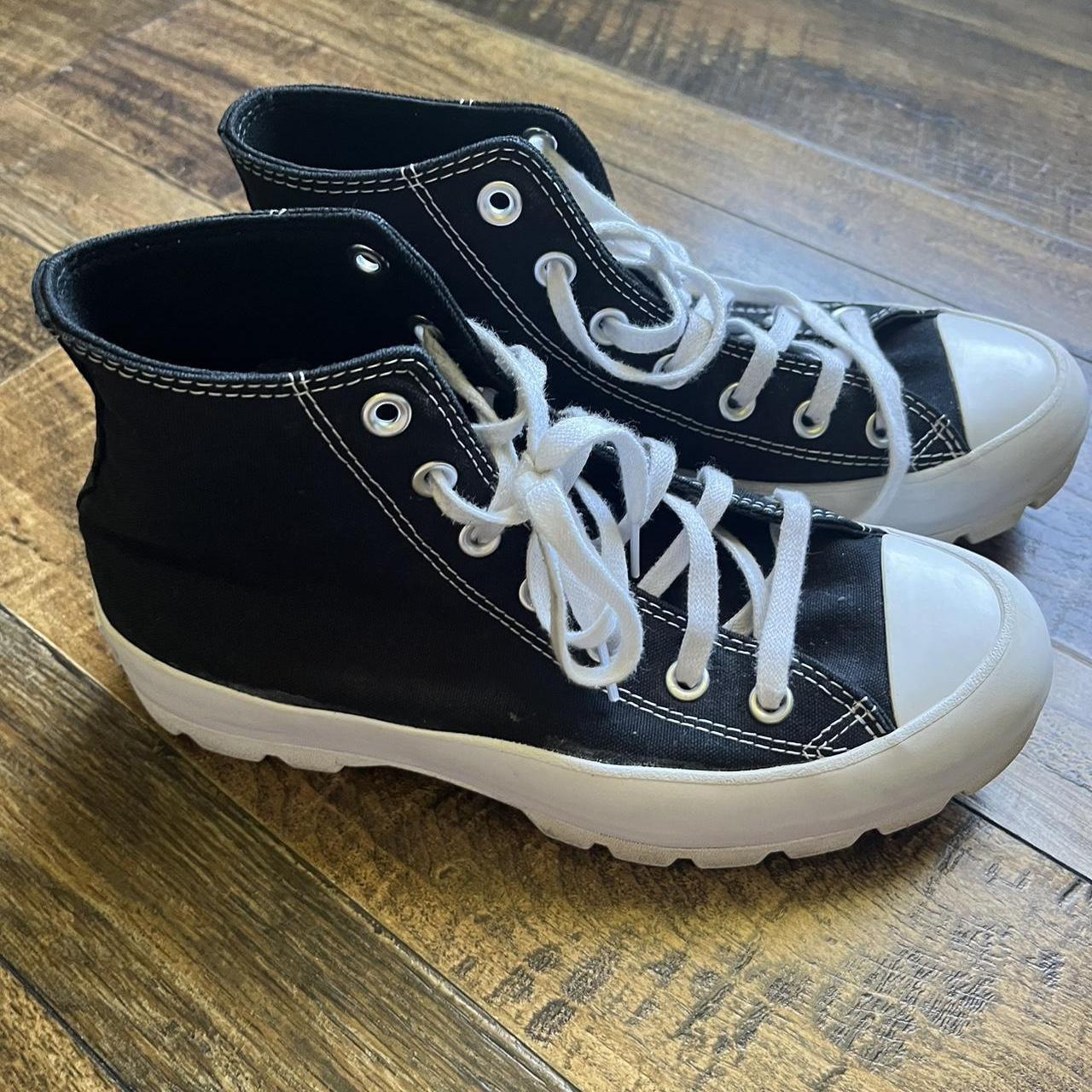 Black and white chunky platform Converse. scuffs... | Depop