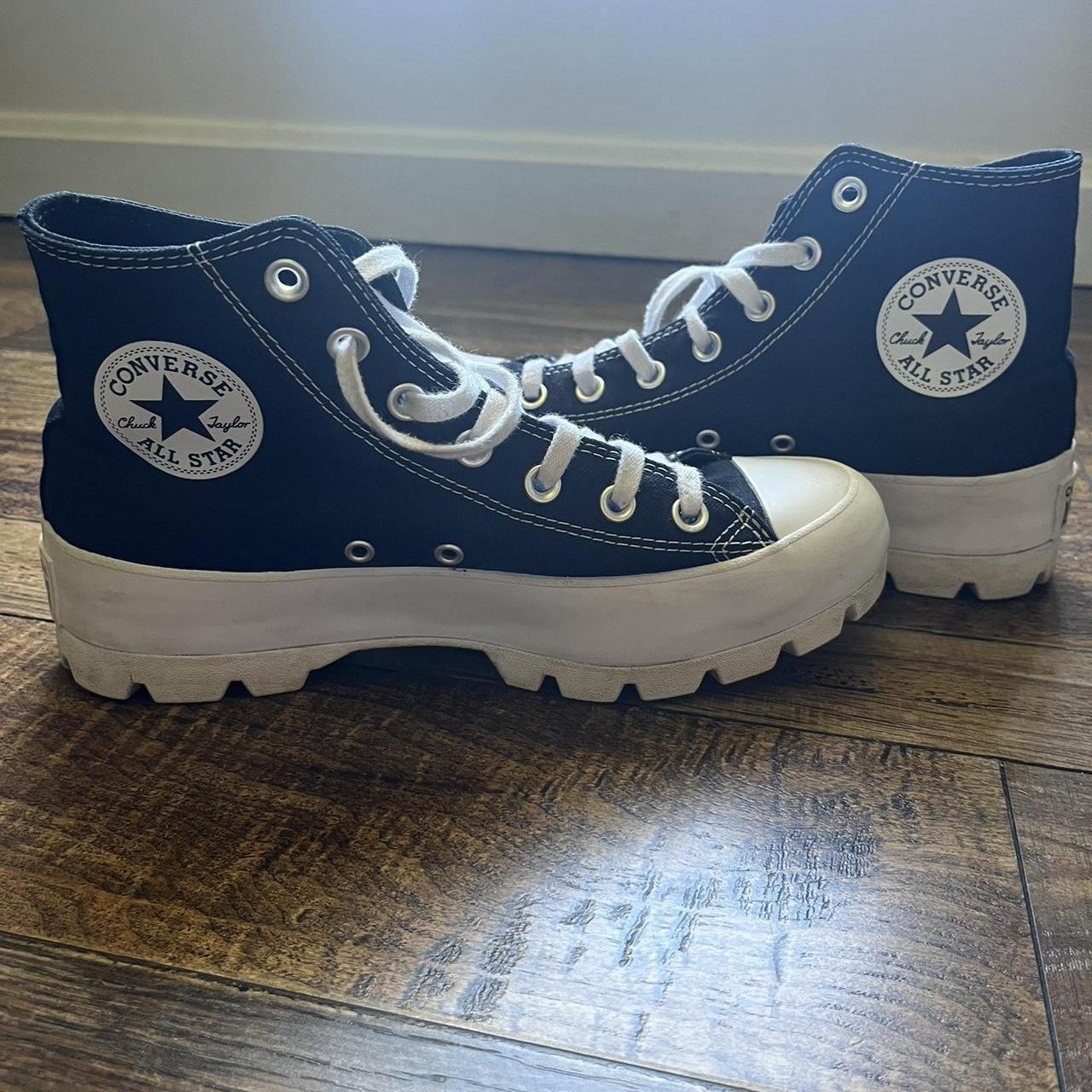 Black and white chunky platform Converse. scuffs... | Depop
