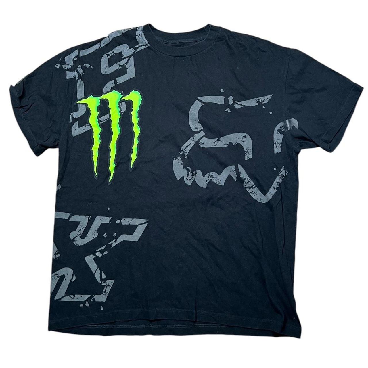 2000s Y2K Monster Energy Fox Racing Big Print Skater... | Depop