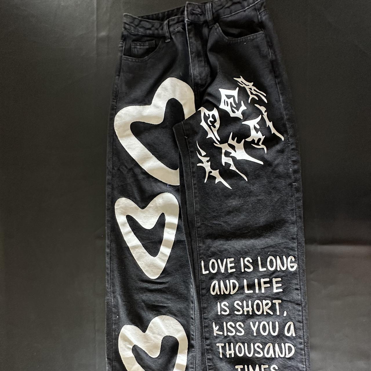 black edgy gothic high rise graphic jeans size... - Depop