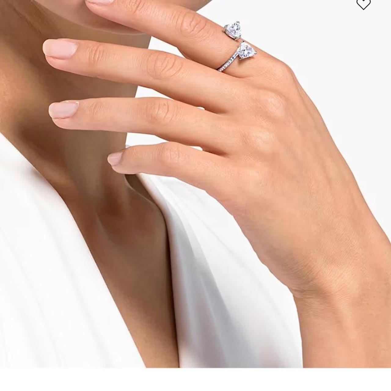 Mesmera open ring Heart, White, Rhodium... - Depop