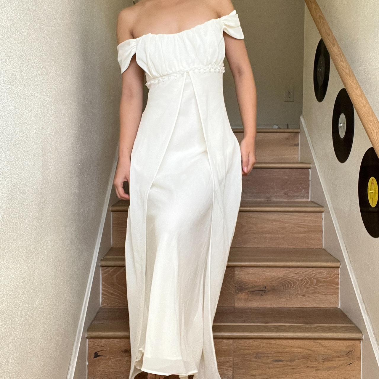 the most beautiful white prom formal flowy... - Depop