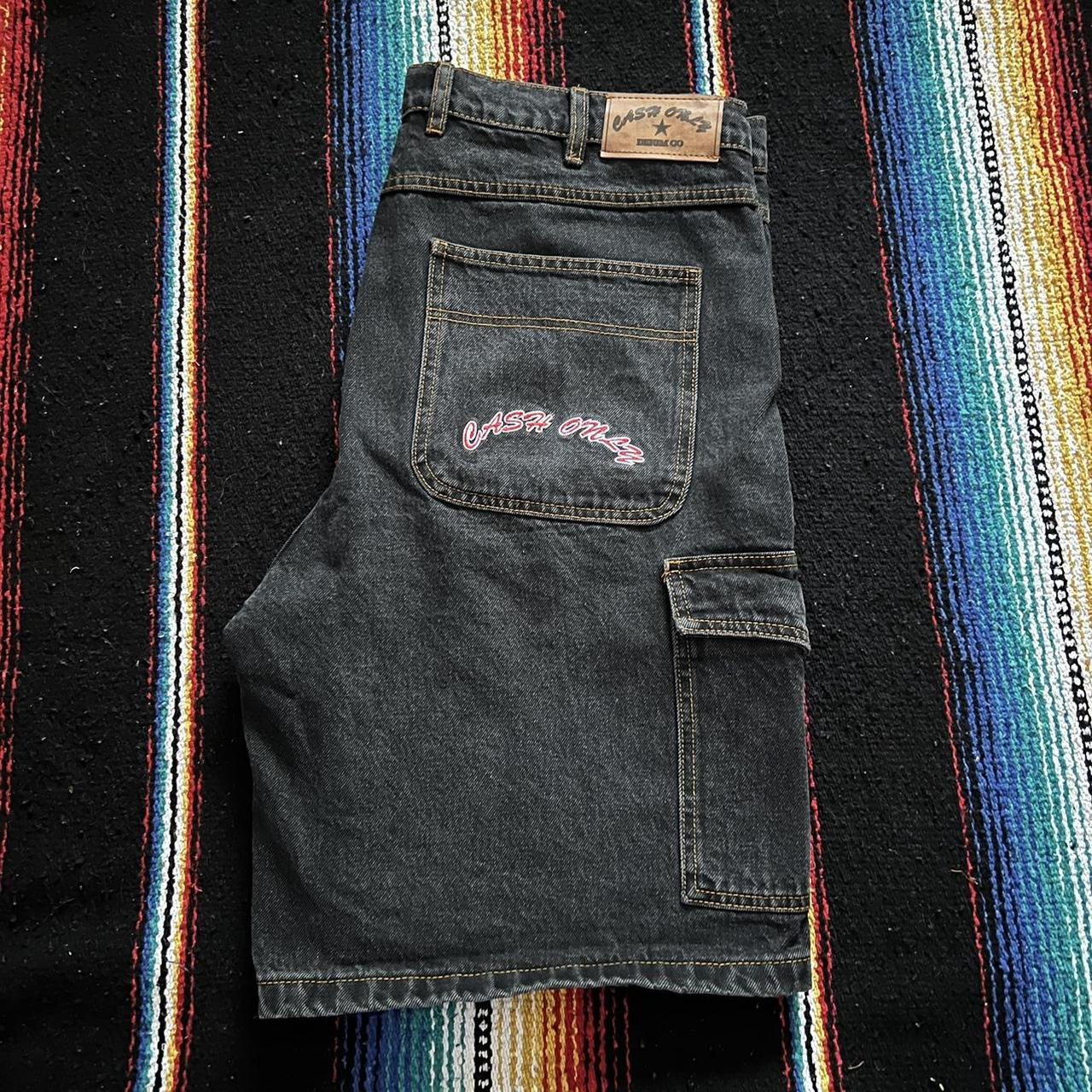 Cash Only black cargo denim shorts worn few times,... - Depop