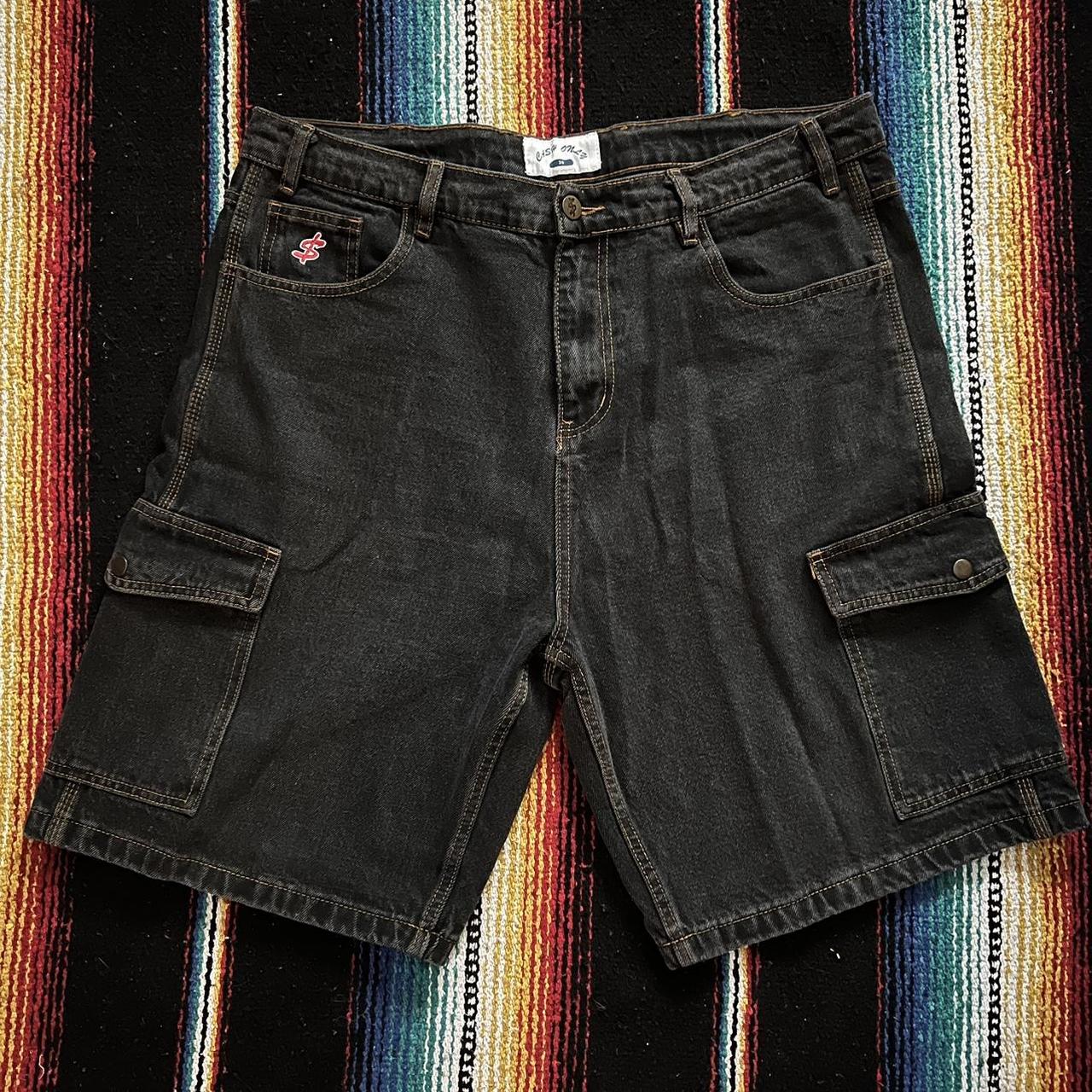 Cash Only black cargo denim shorts worn few times,... - Depop
