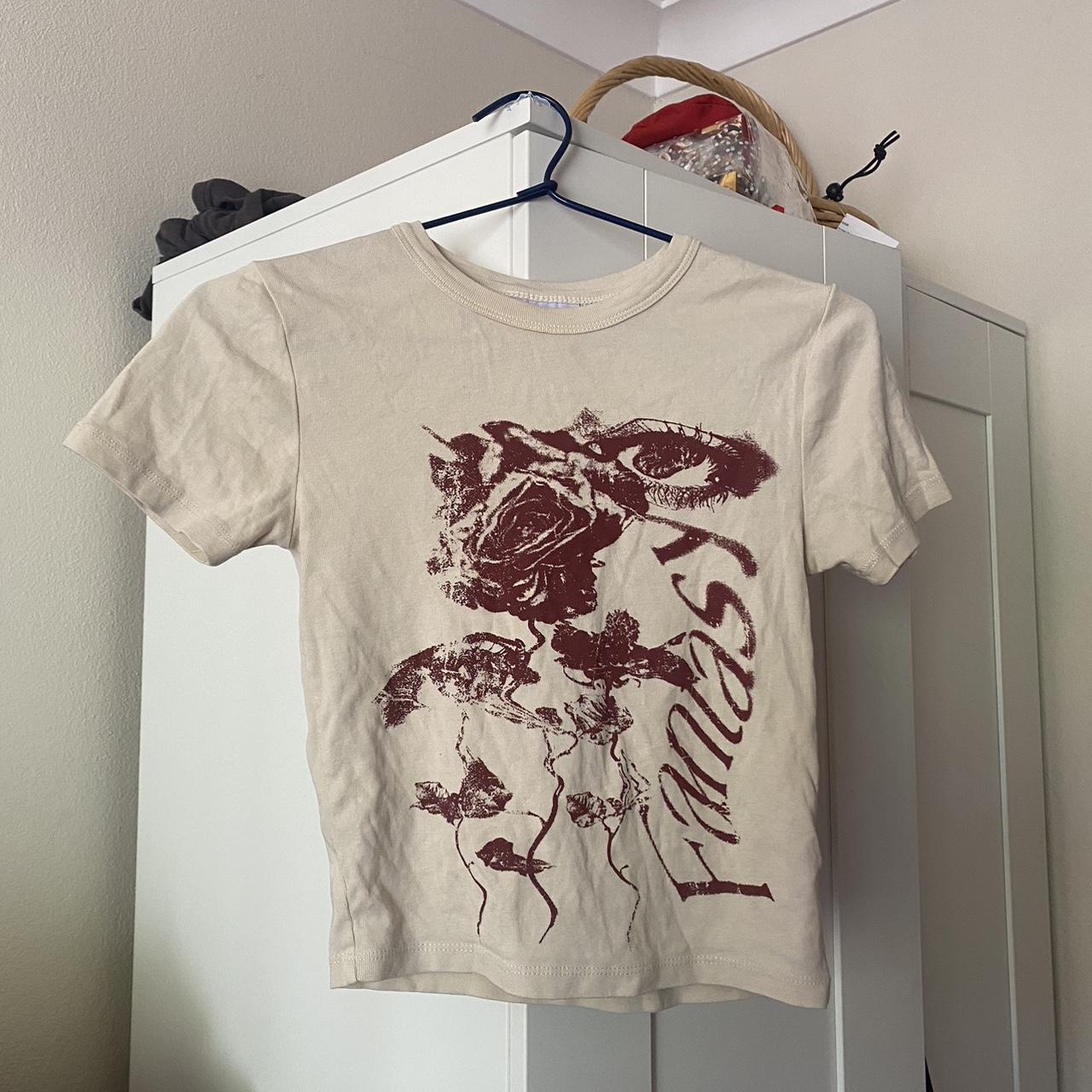 Super cute Reclaimed Vintage baby tee! Maroon whimsy... - Depop