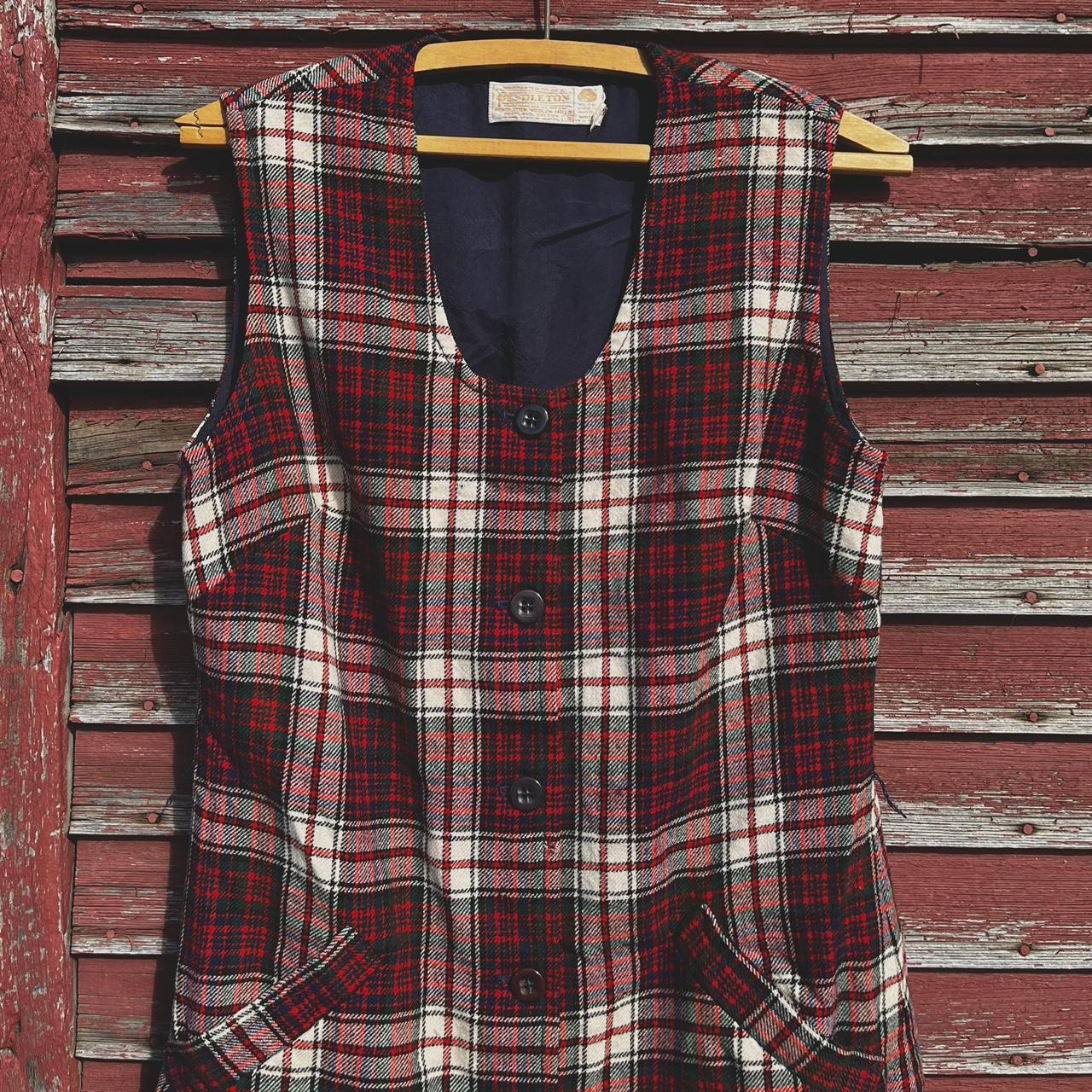 Vintage 1970s Pendleton wool plaid buttoned pinafore... - Depop