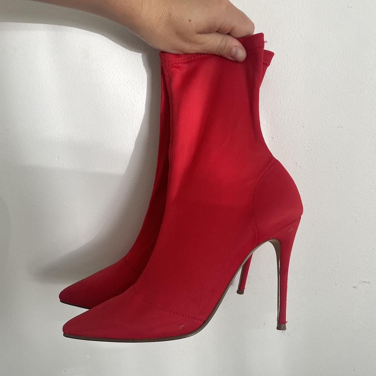 Stunning red stiletto boots. Neoprene fabric. Great... - Depop