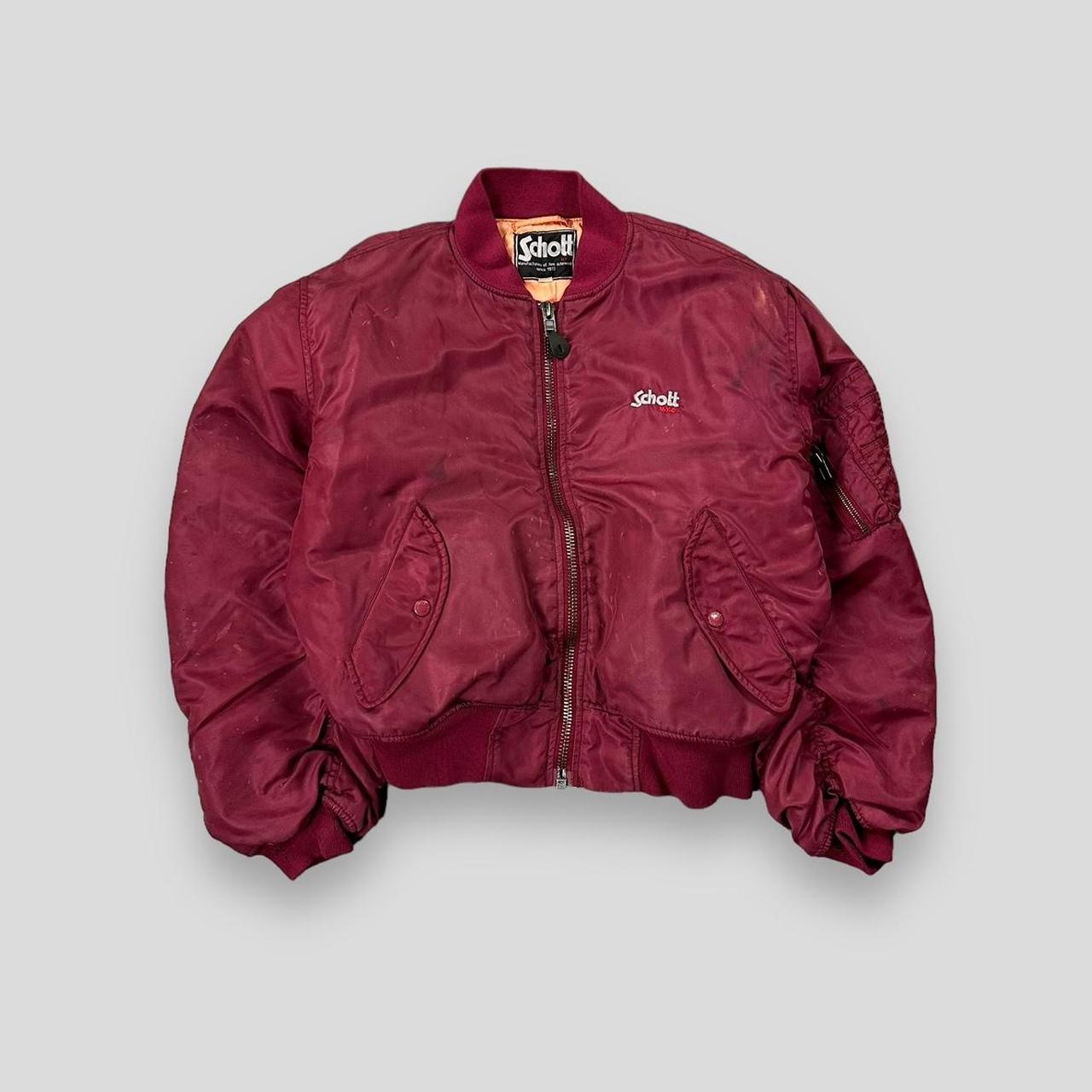 Vintage 90s Schott Full Zip Bomber Jacket Red... - Depop