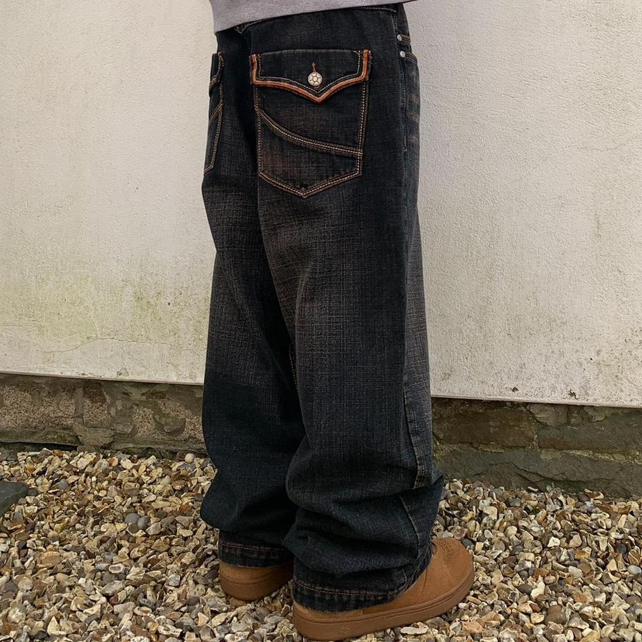 Vintage basic code contrast stitch baggy jeans... - Depop