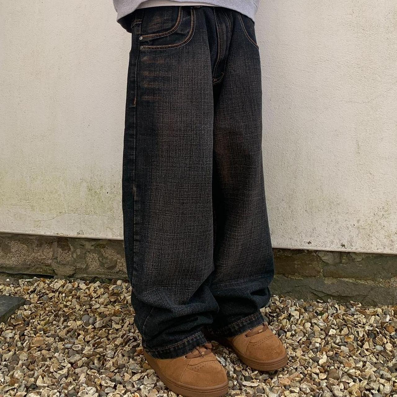 Vintage basic code contrast stitch baggy jeans... - Depop