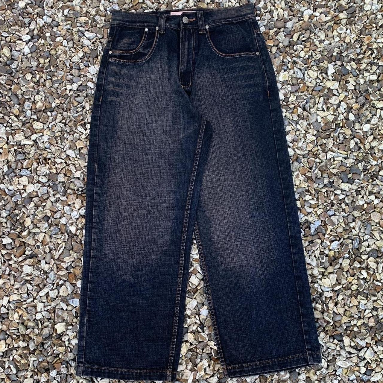 Vintage basic code contrast stitch baggy jeans... - Depop