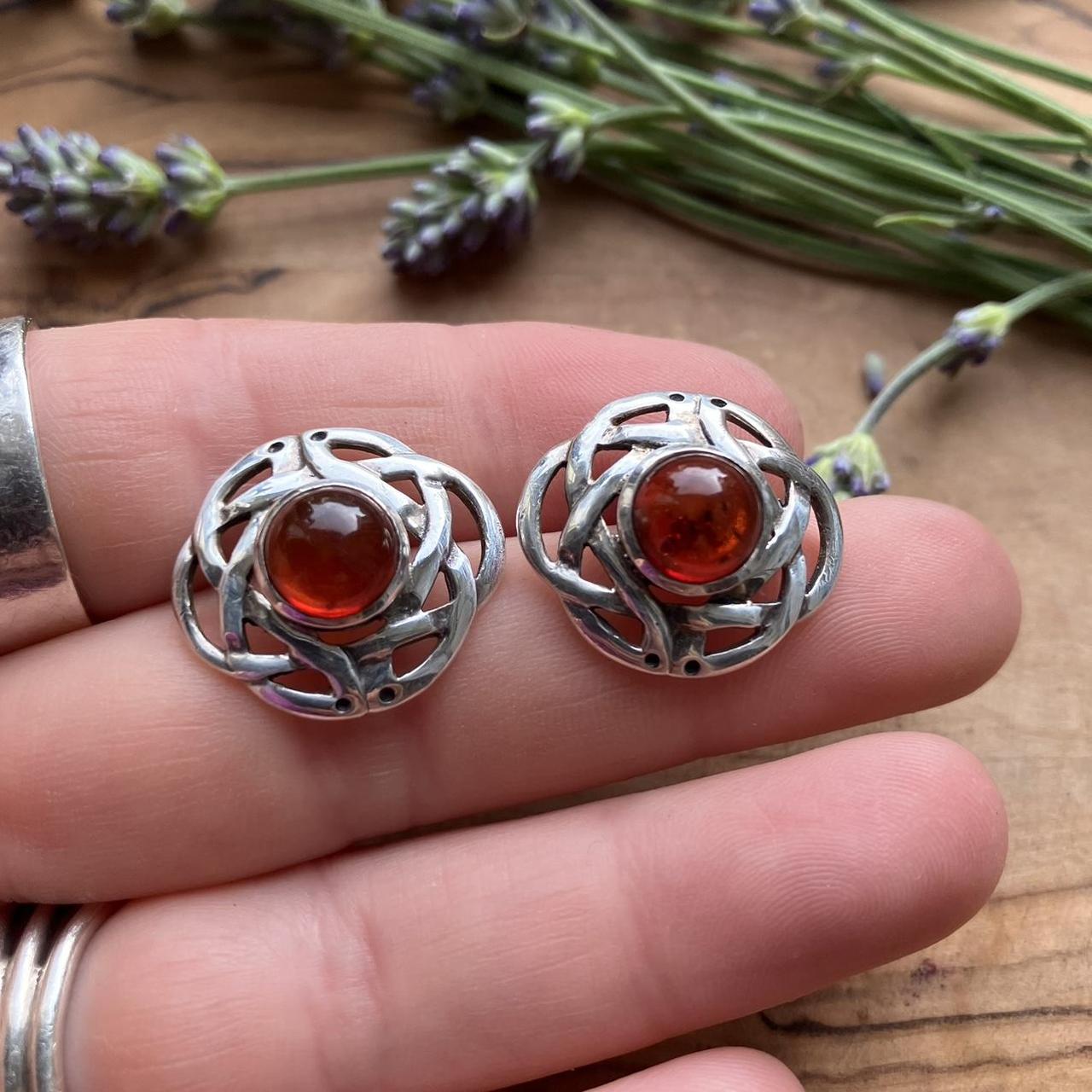A0236 Sterling silver and amber studs Has a pretty... - Depop
