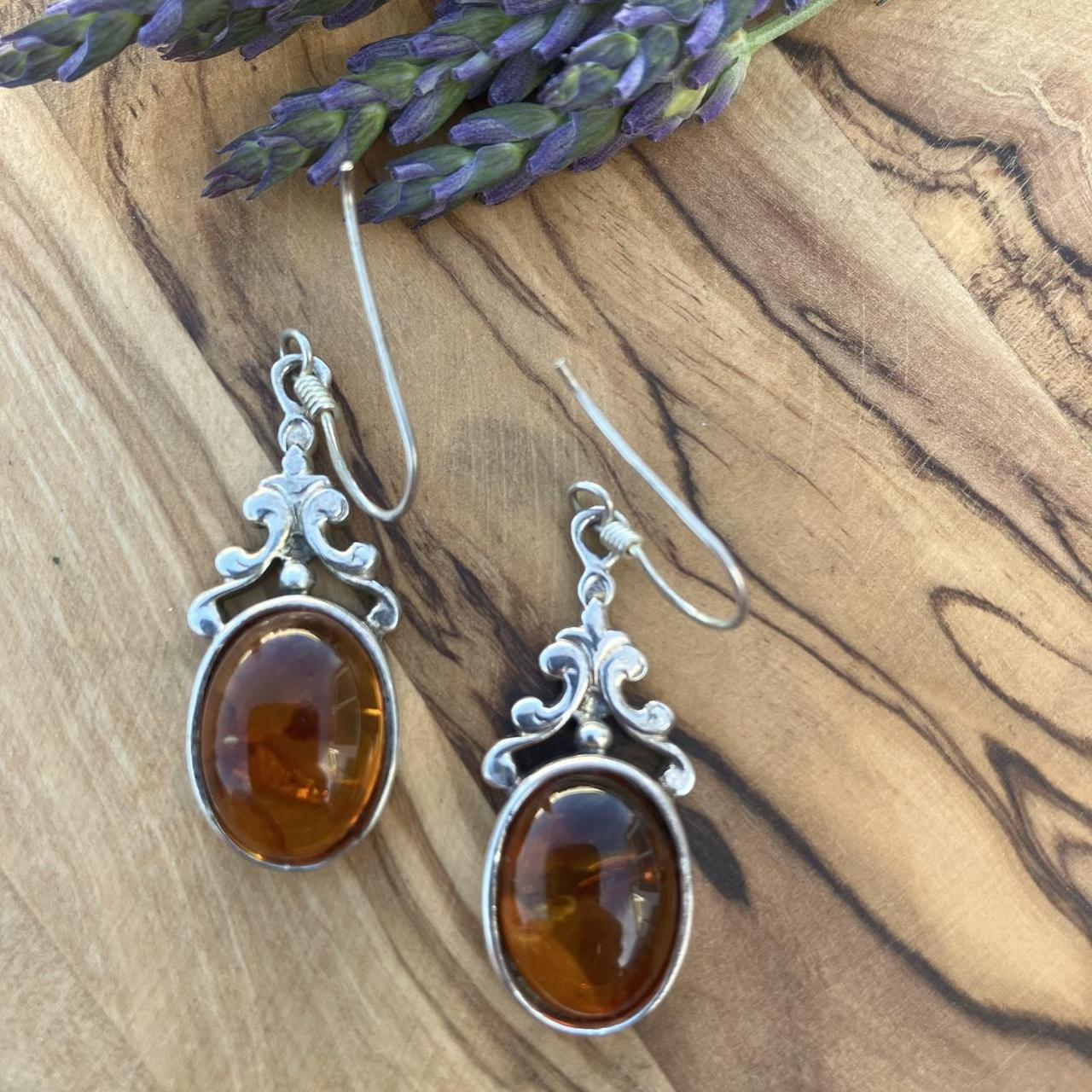 A0541 Ornate vintage sterling silver and amber... - Depop
