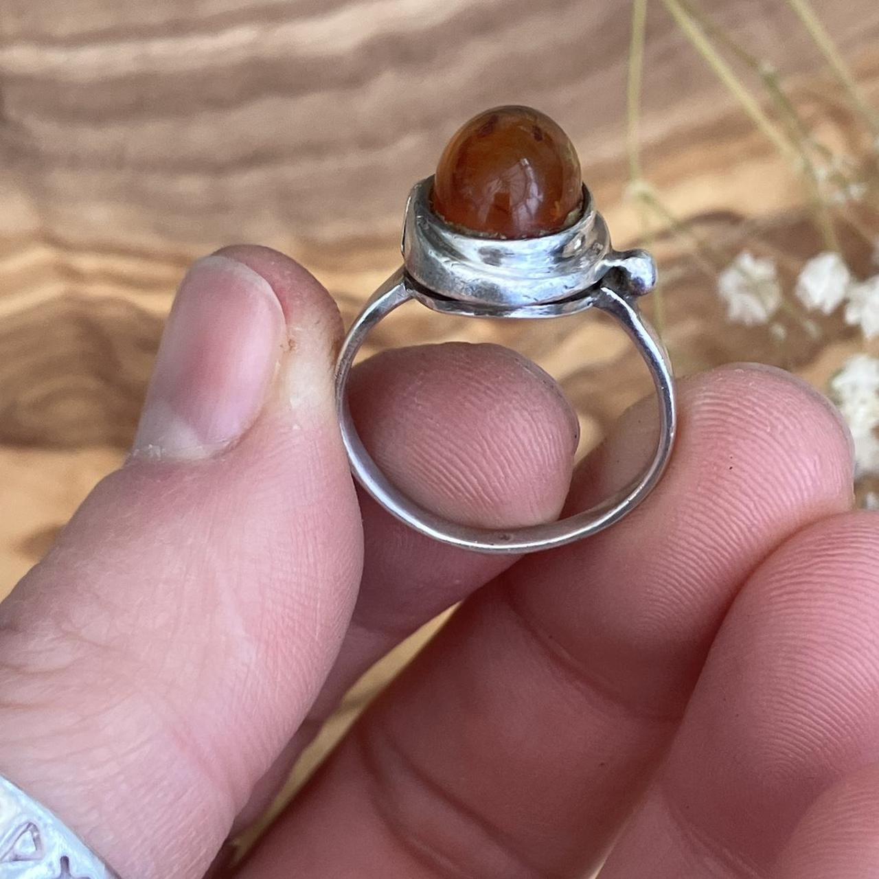 A2078 Vintage amber and sterling silver asymmetric... - Depop