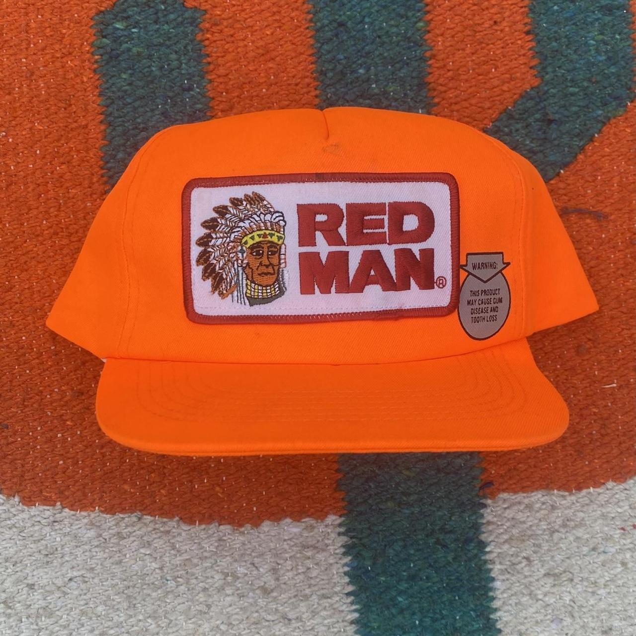 Vintage Red Man Neon Orange Trucker Hat #vintage... - Depop