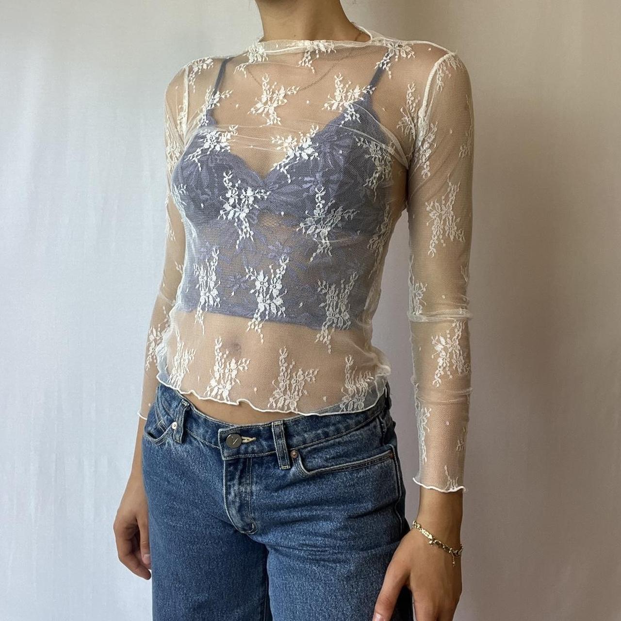 Gorgeous sheer white lace top. Feature a beatitude... - Depop