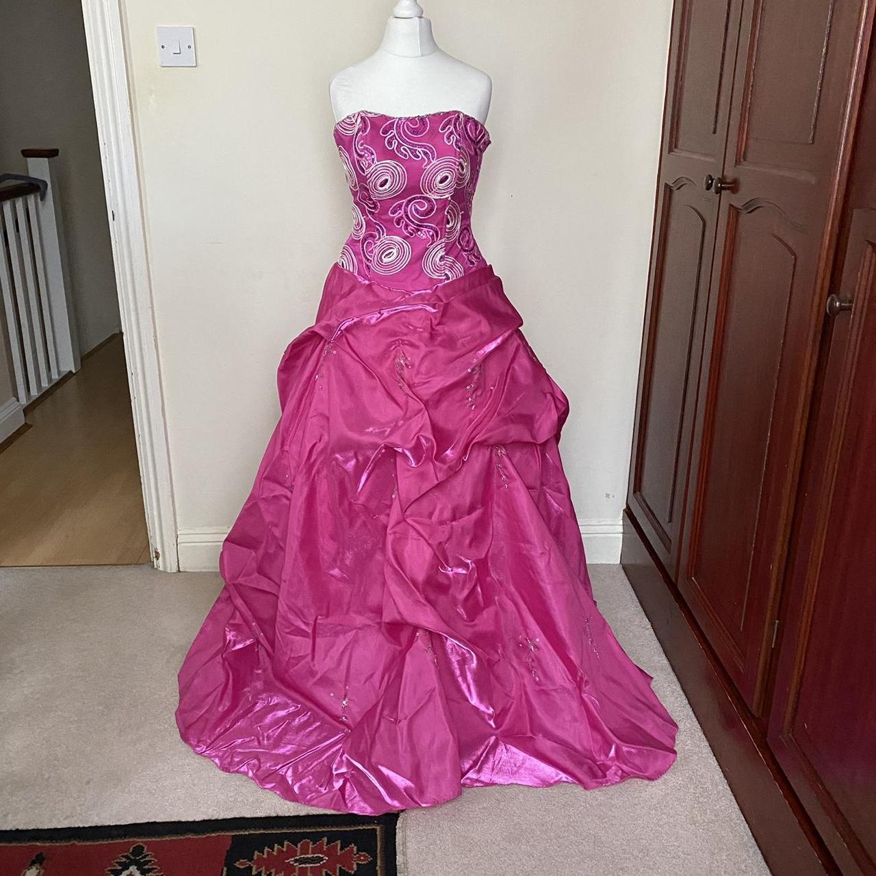 Pink silver sequin prom dress / gown Excellent... - Depop
