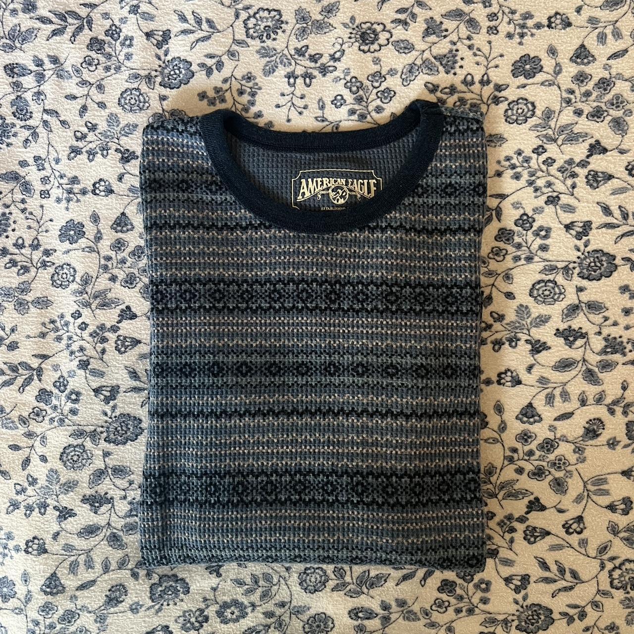 Blue American Eagle long sleeve top. raw hem, cut - Depop
