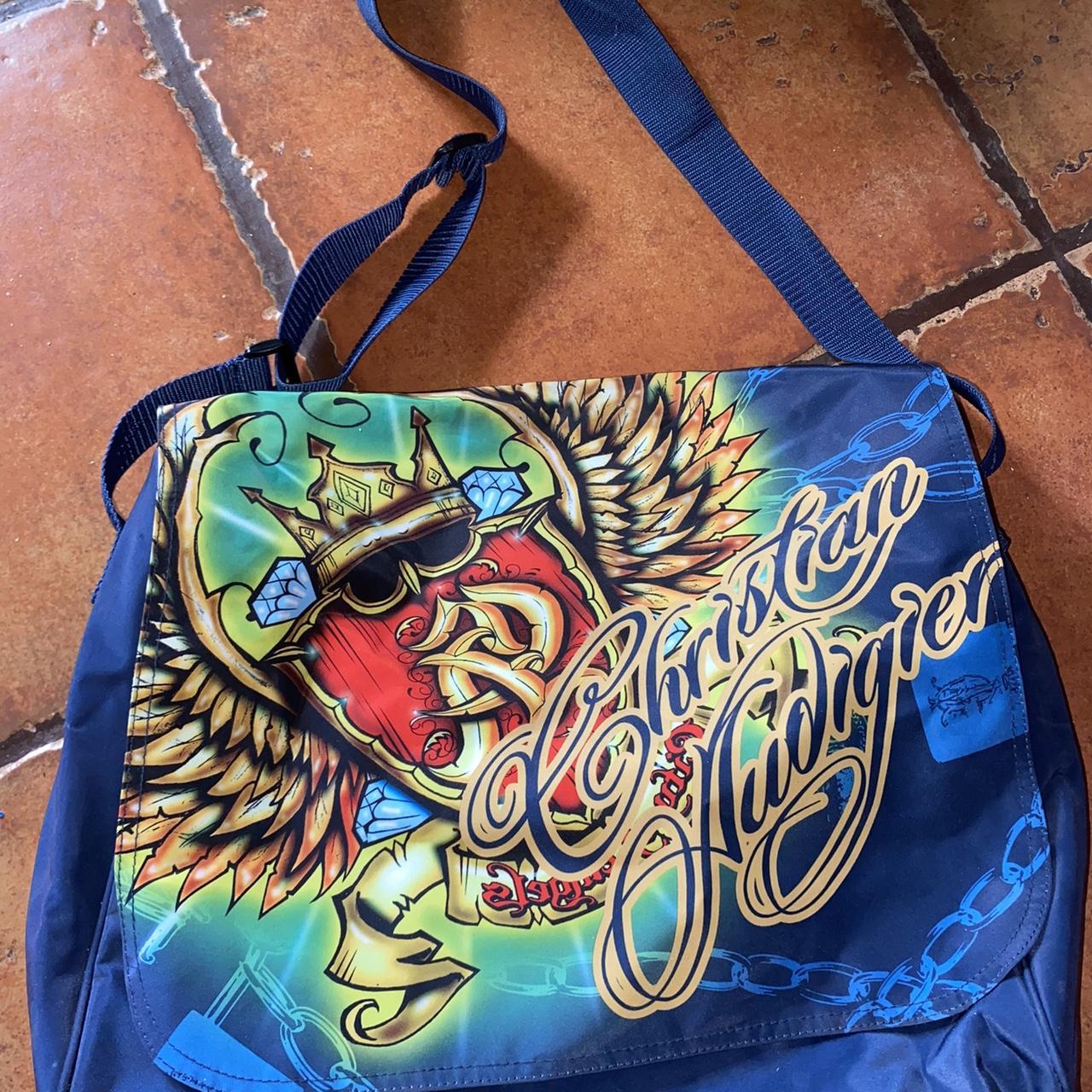 Vintage Christian Audigier messenger backpack... - Depop