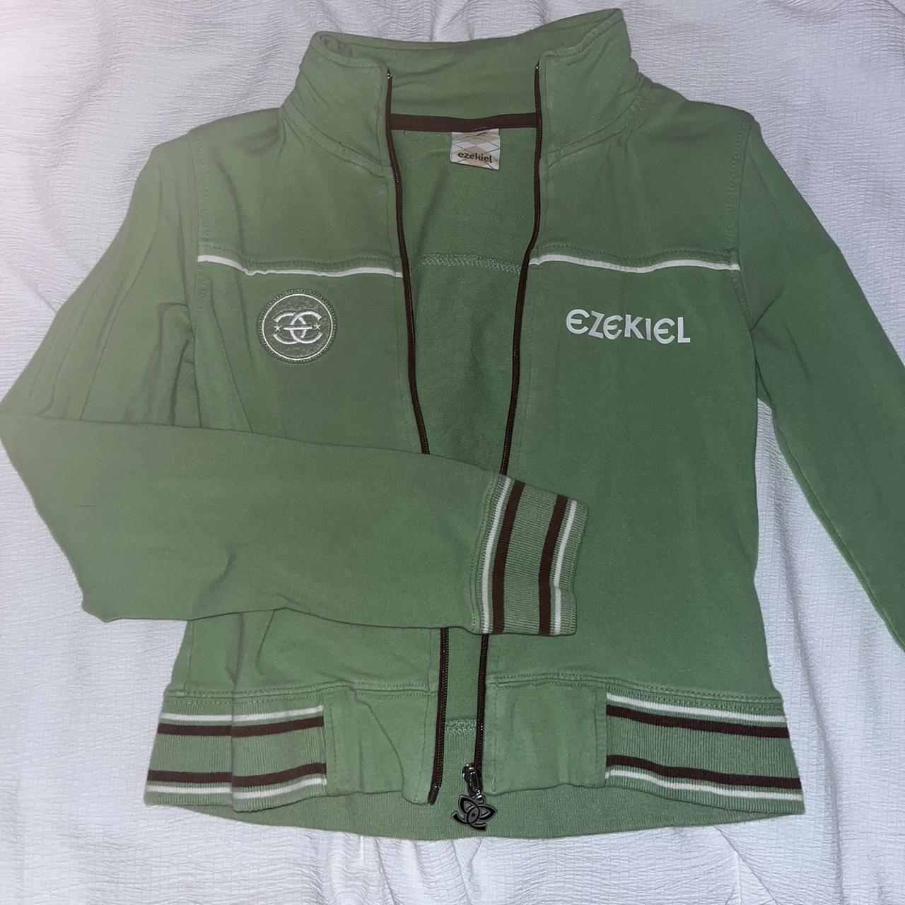 Y2K green, brown, white jacket Ezekiel brand No... - Depop