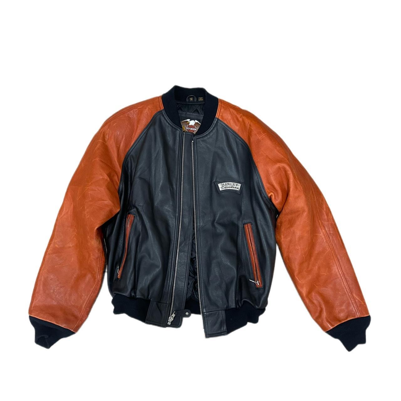 Harley Davidson Men's Black and Orange Jacket | Depop