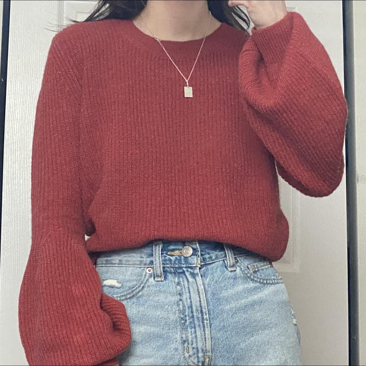 Gorgeous red cropped knit sweater with balloon... - Depop