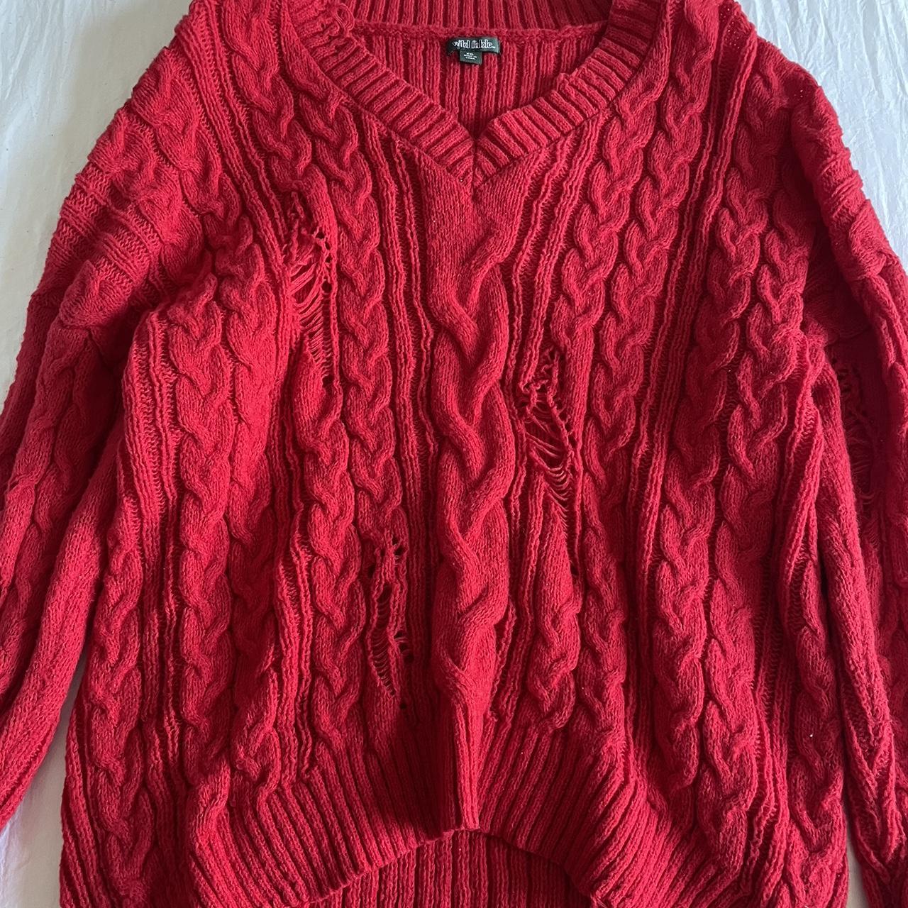 xxl red ripped sweater from wild fable, only worn... - Depop