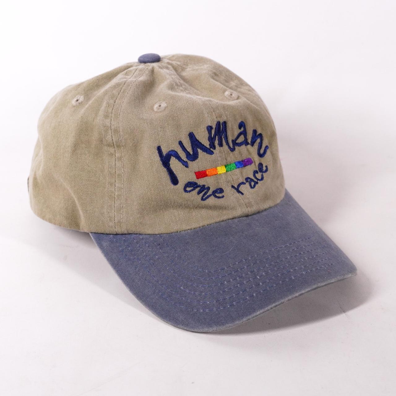 Human One Race Rainbow Baseball Hat Cap Tan Blue... - Depop