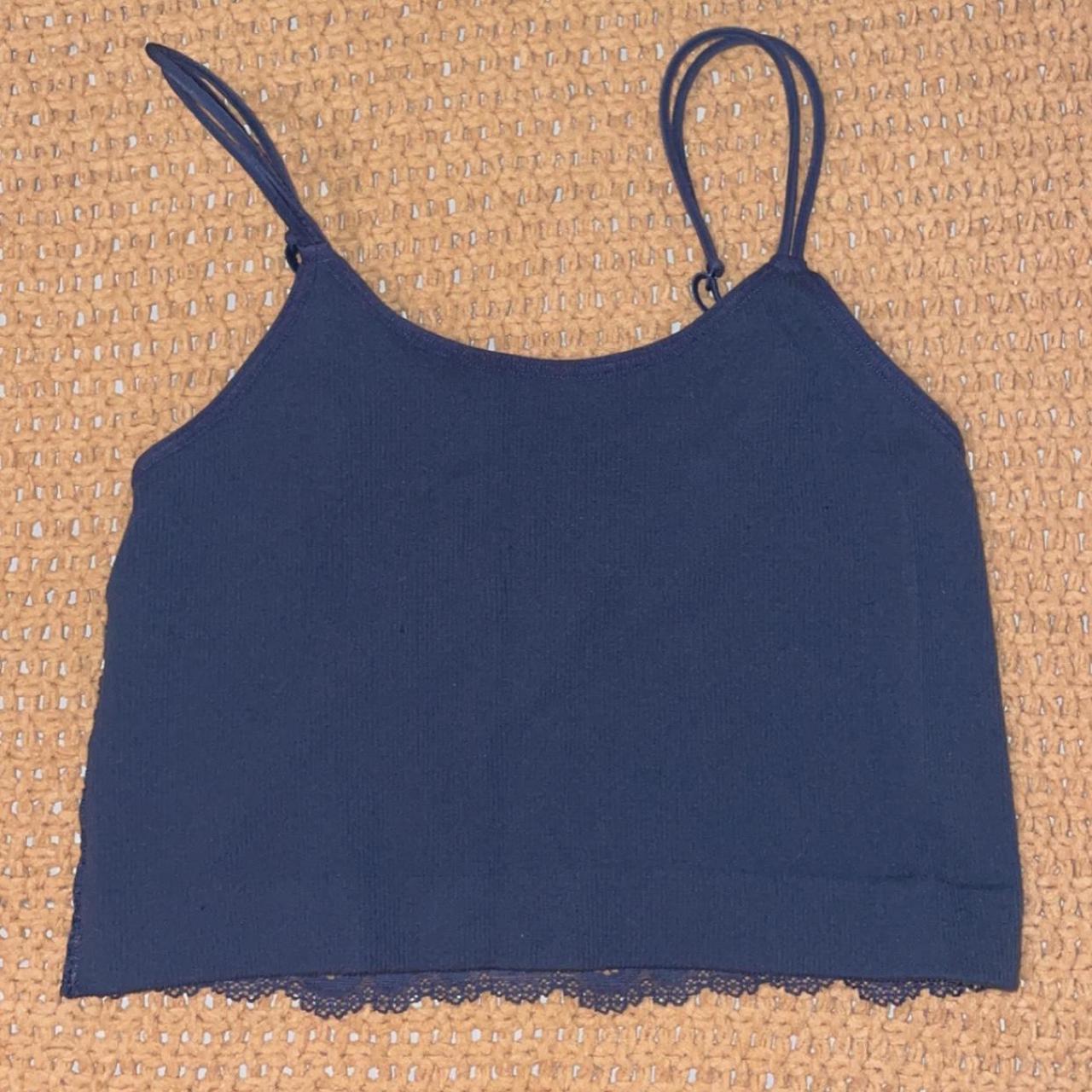 Navy blue crop top tank with floral back - Depop