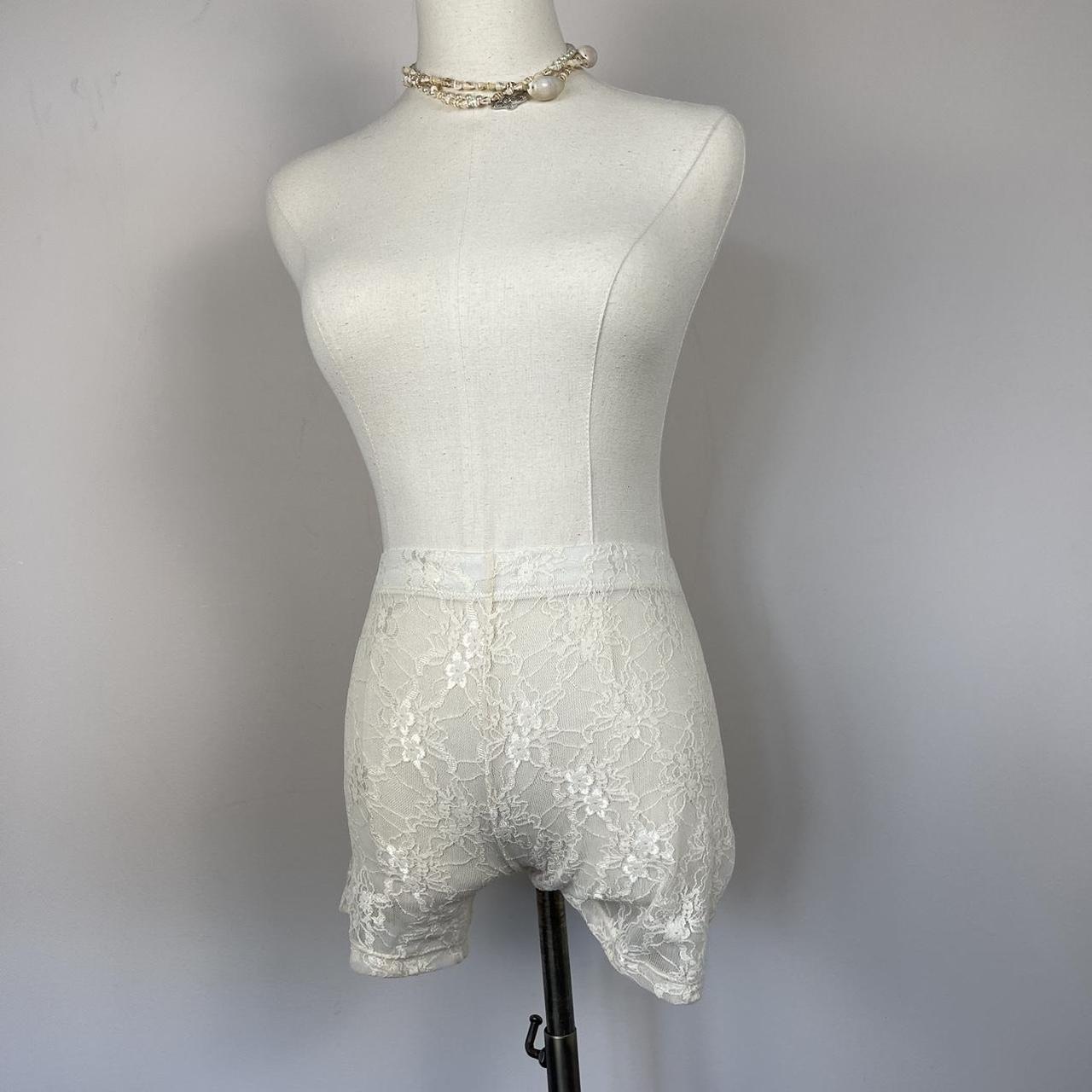 cream sheer lace micro mini shorts shown on a 27w... - Depop