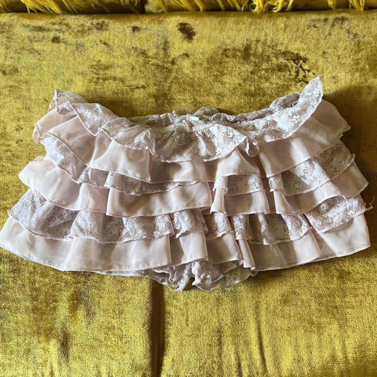 Coquette Pink Lace Ruffled Bloomer Shorts Light,... | Depop