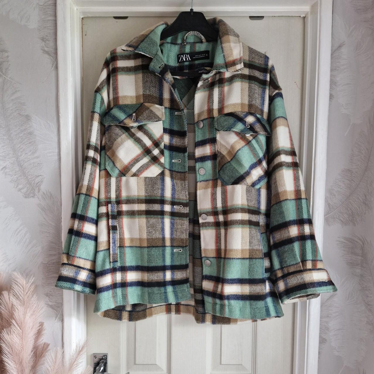 Zara multicoloured plaid checked shacket Wool blend... - Depop