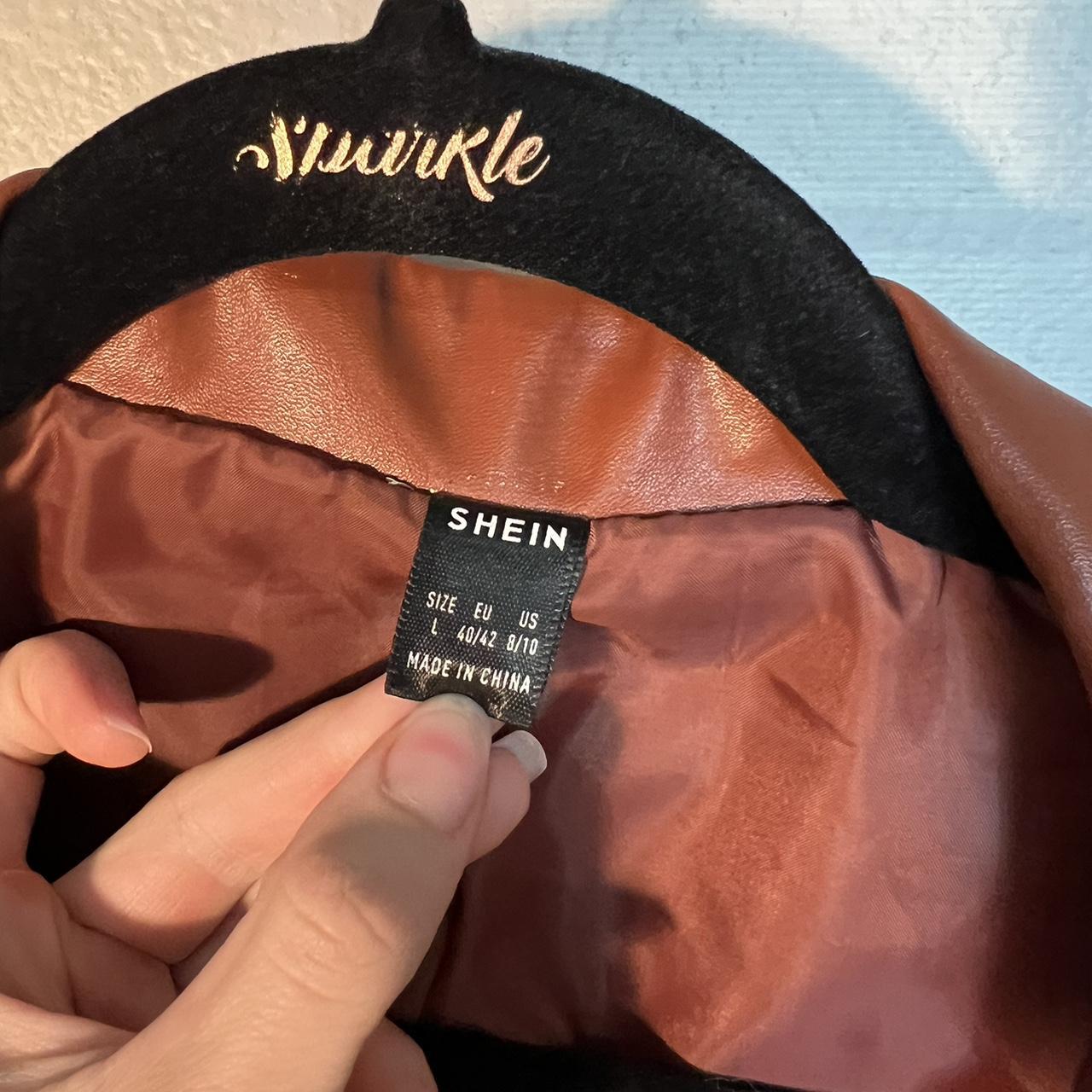 SHEIN brown faux leather cropped jacket, size L but... - Depop