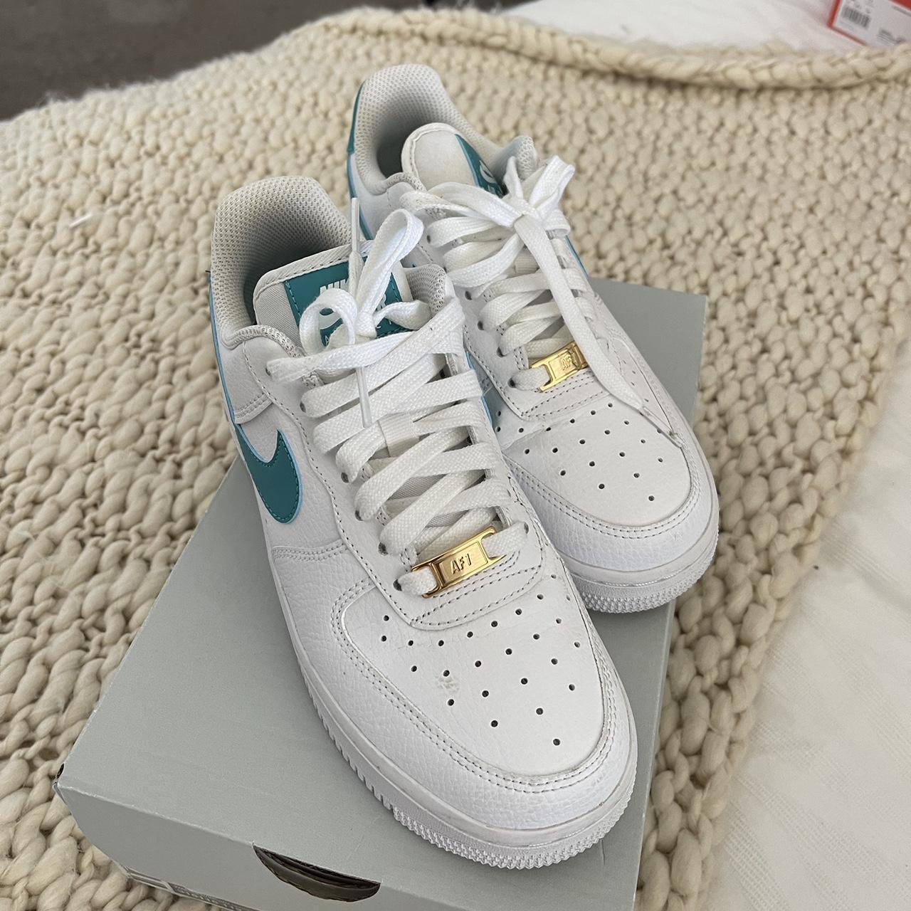 Nike airforce 1, aqua blue tick Worn twice, great... - Depop