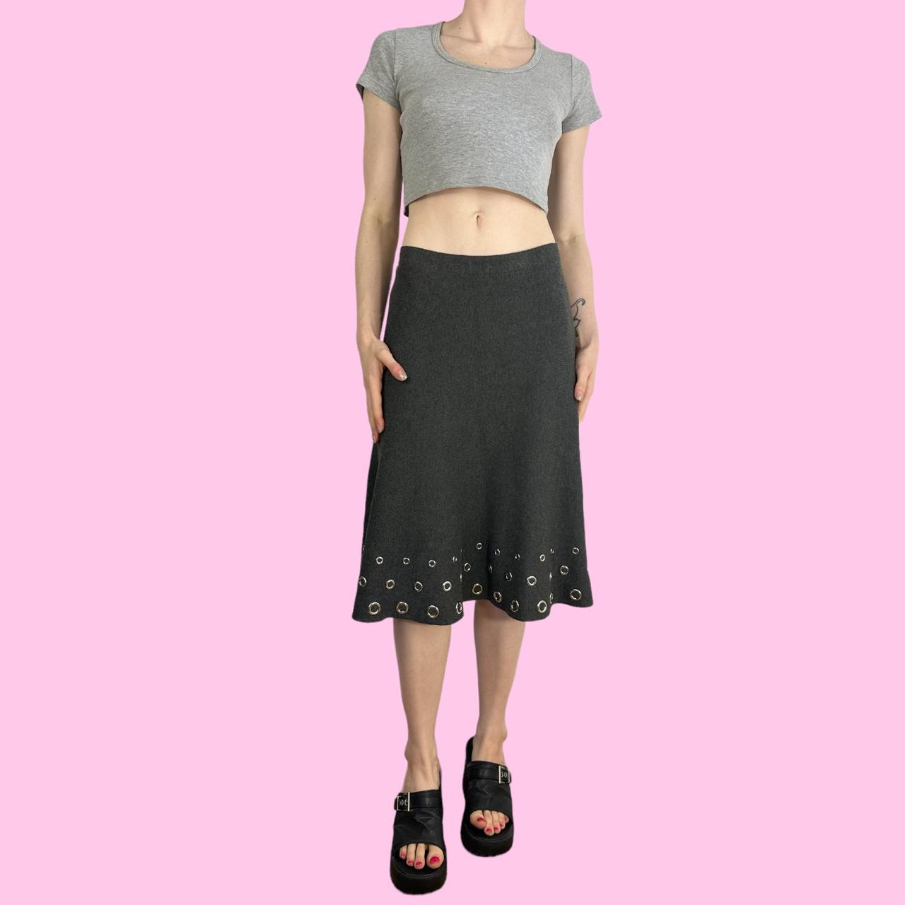 Y2K Grey Riveted Low Rise Fairy Grunge Midi... - Depop